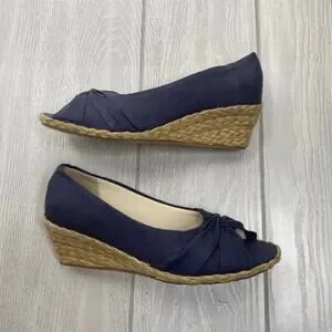 Fitzwell | Shoes | Fitzwell Womens Blue Peep Toe Canvas Wedge ...